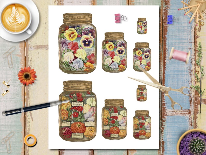 Junk Journal Digi Kit Digital Mason Jar Tags Ephemera - Etsy