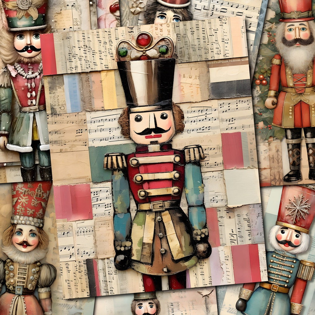 Vintage Nutcracker Patchwork Art Papers: Set of 8 for Junk Journal and ...