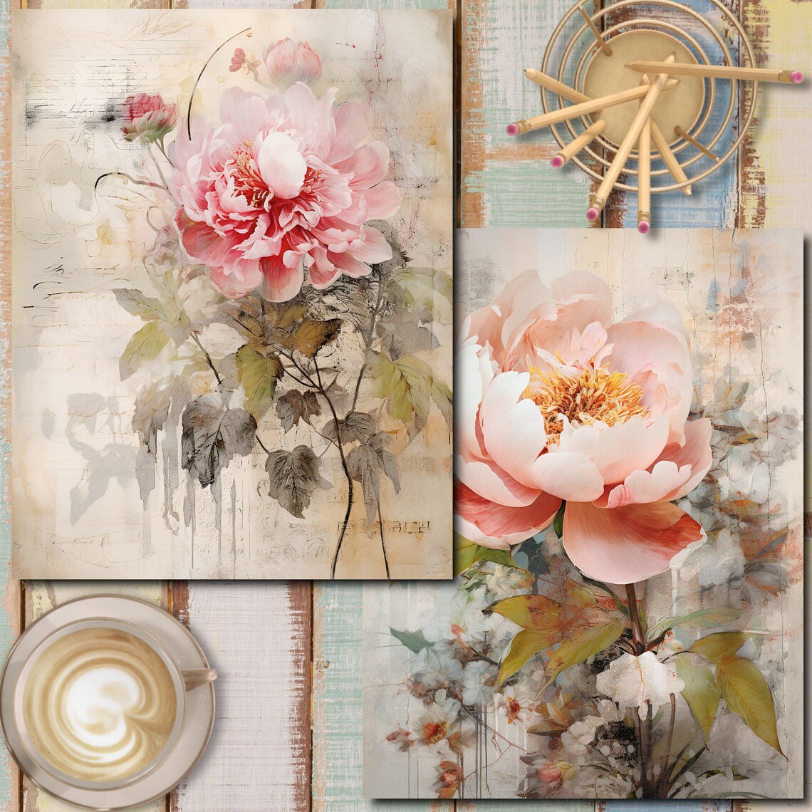 Pink Peony Collage Paper: Junk Journal Printable (digital Download) - Etsy