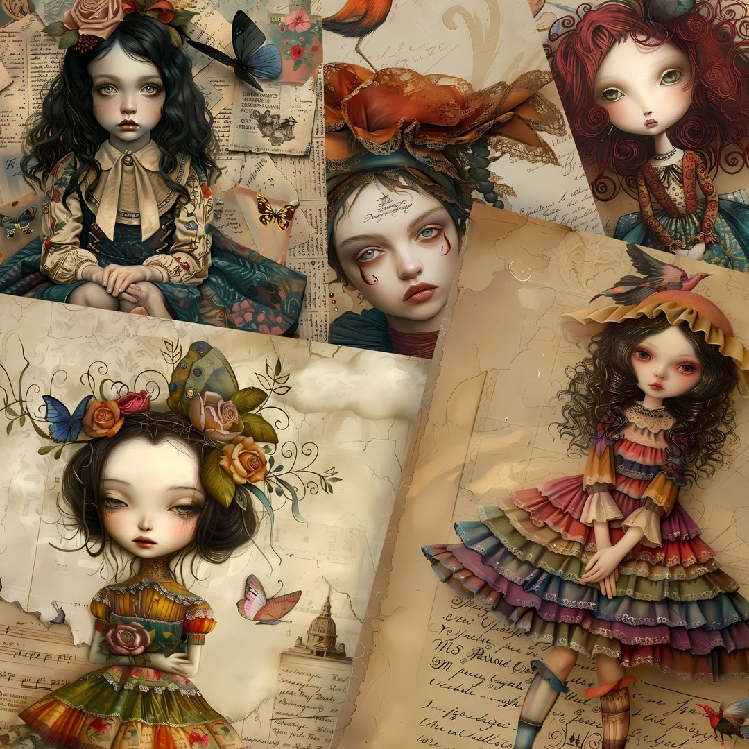 Whimsical Girls Junk Journal Pages, Surrealism Style, Junk Journal ...