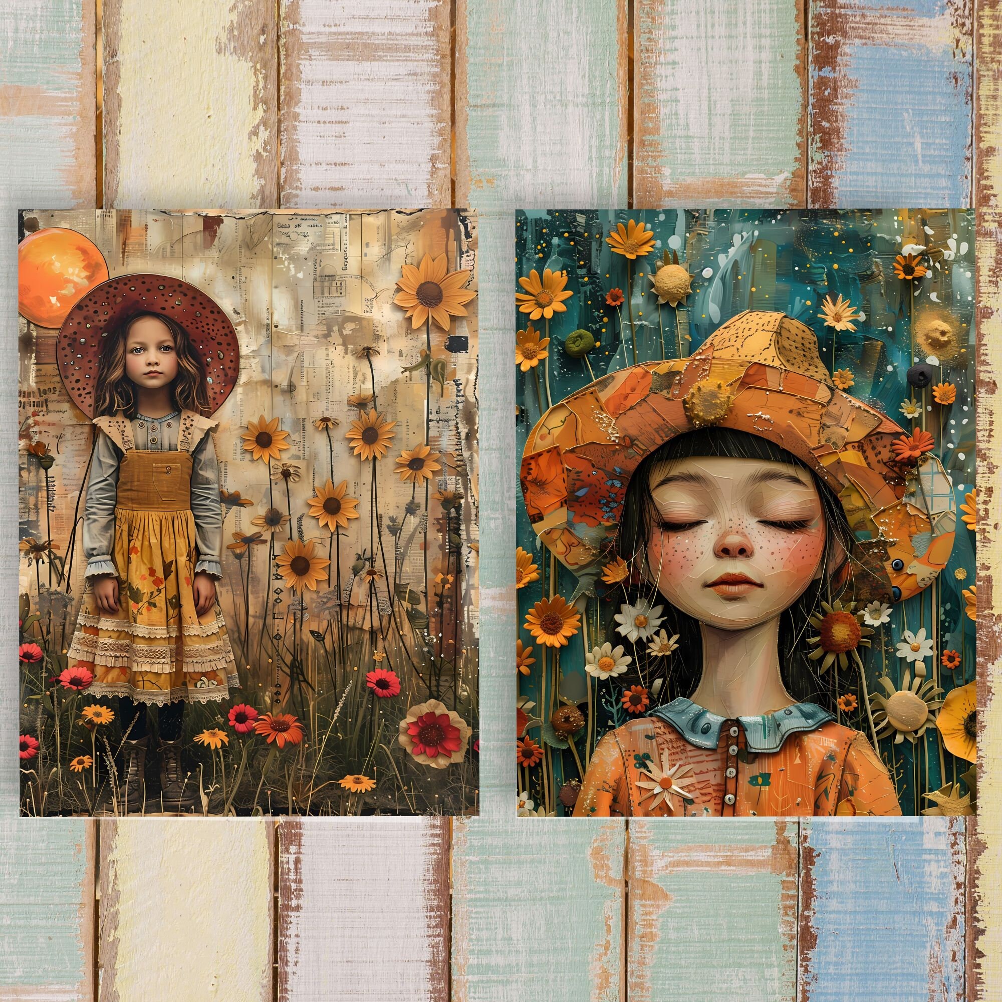 Sunny Girls Junk Journal Kit: Vintage Ephemera Collage Papers (digital ...