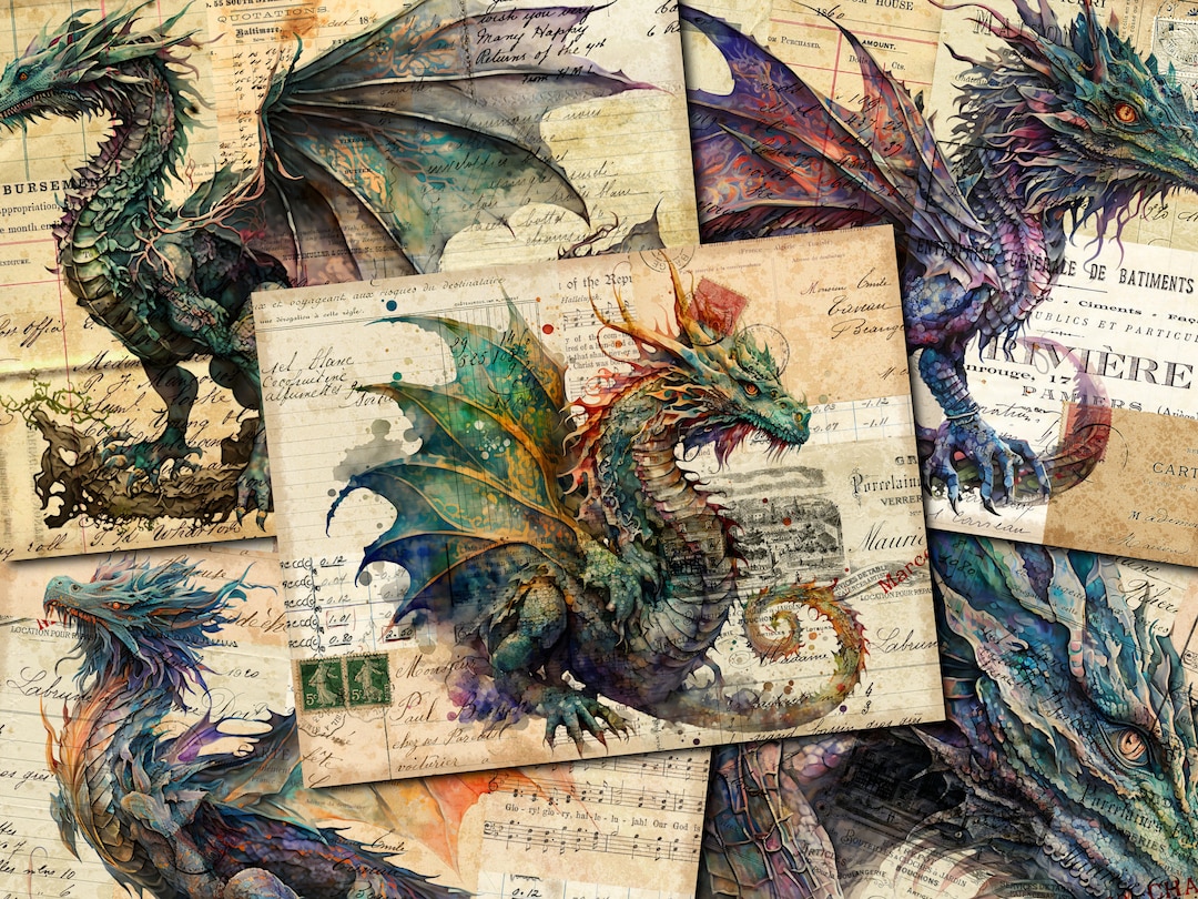 Junk Journal Printable, Dragon , Vintage Journal Papers, Dragon Junk ...