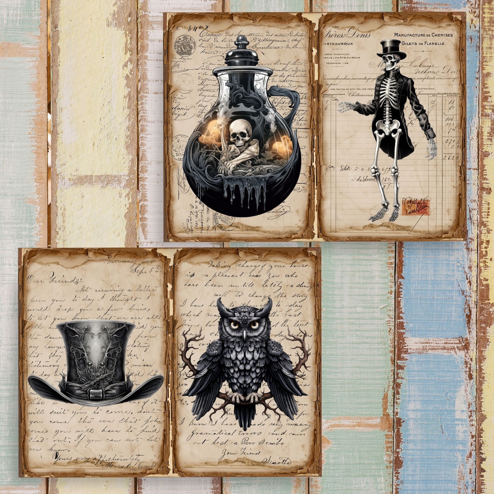 Vintage Creepy Halloween Junk Journal Pages: Eerie Digital Collage ...