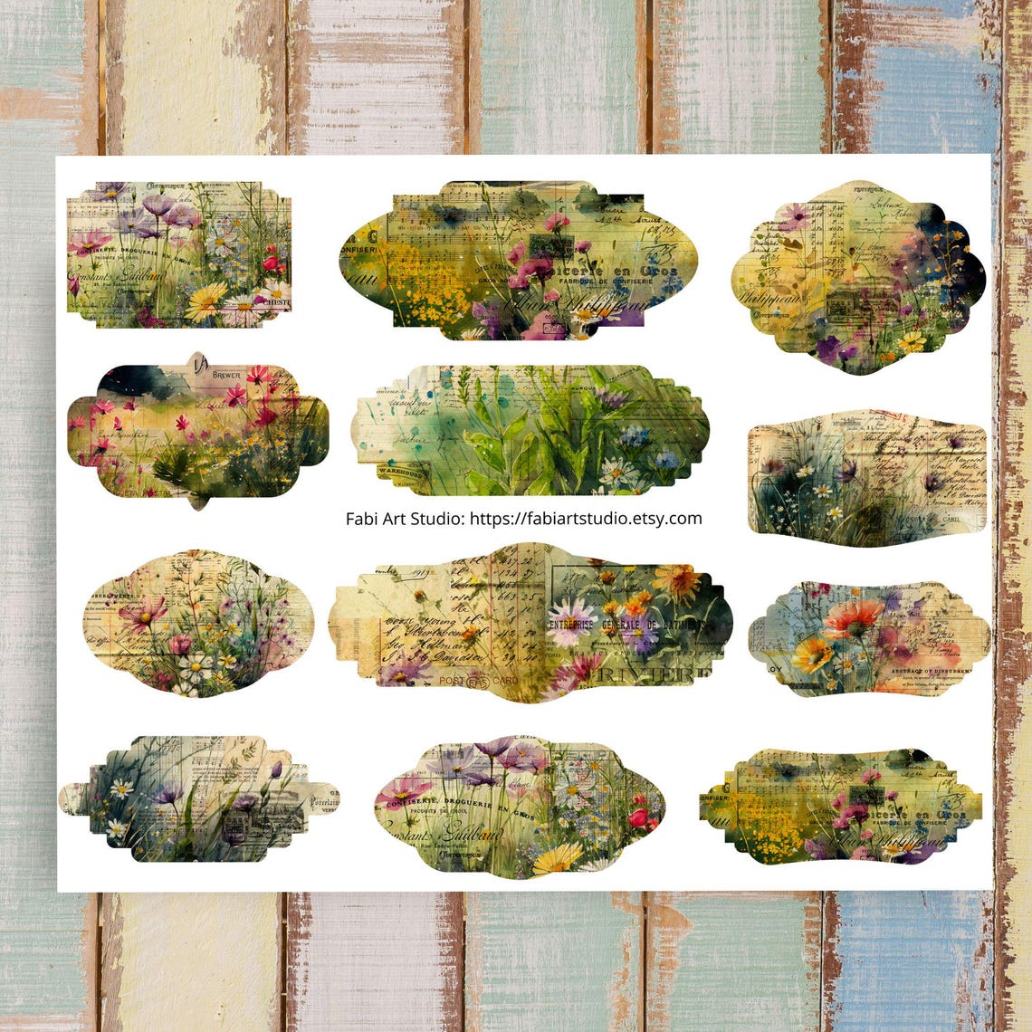 Watercolor Wildflowers Labels Printable Kit – 5 Vintage Floral Label ...