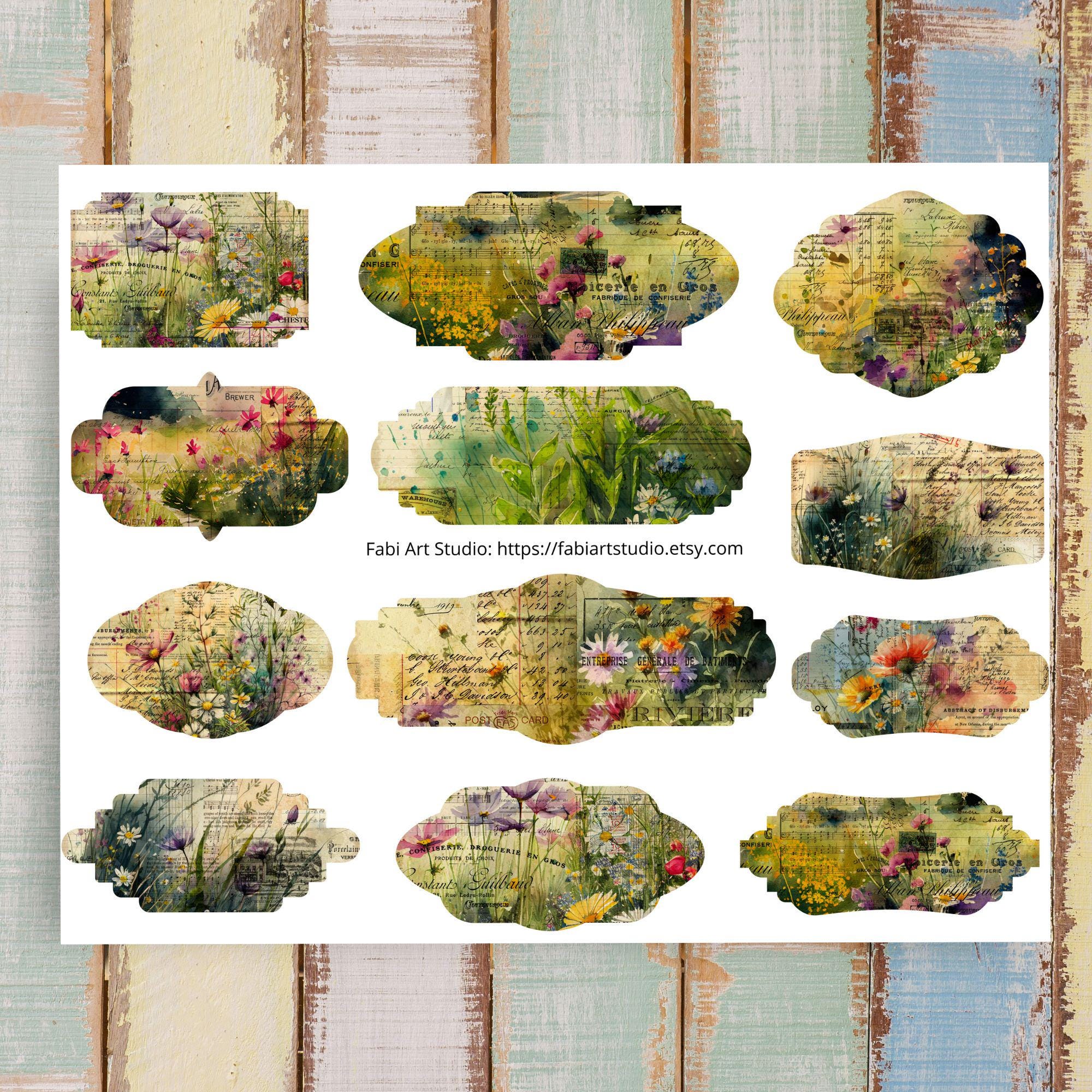 Watercolor Wildflowers Labels Printable Kit – 5 Vintage Floral Label ...