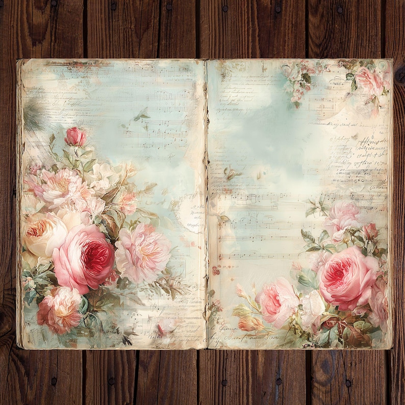 Vintage Roses Junk Journal Pages: Antique Script Music (digital ...