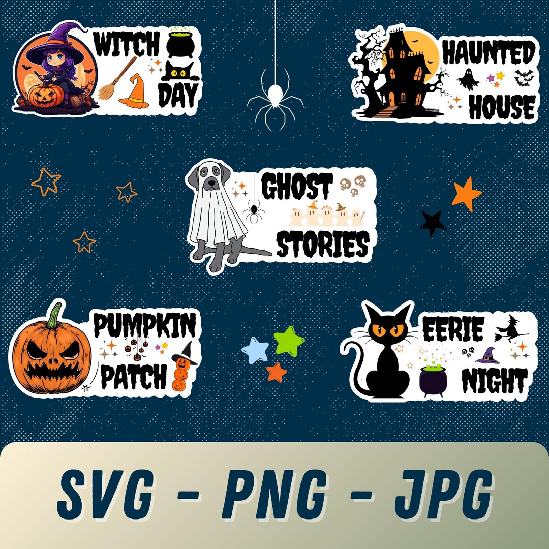 Funny Halloween Stickers Svg Png Bundle | Digital Printable Stickers ...