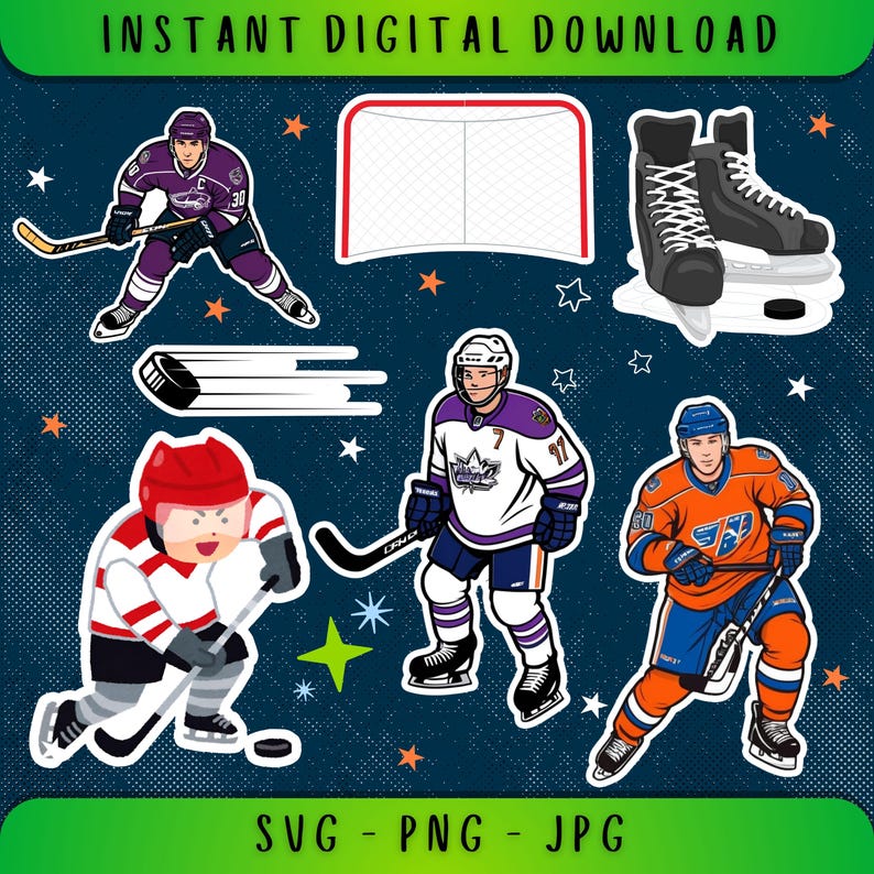 Hockey Stickers Svg Png Bundle | Digital Printable Stickers | Hockey ...