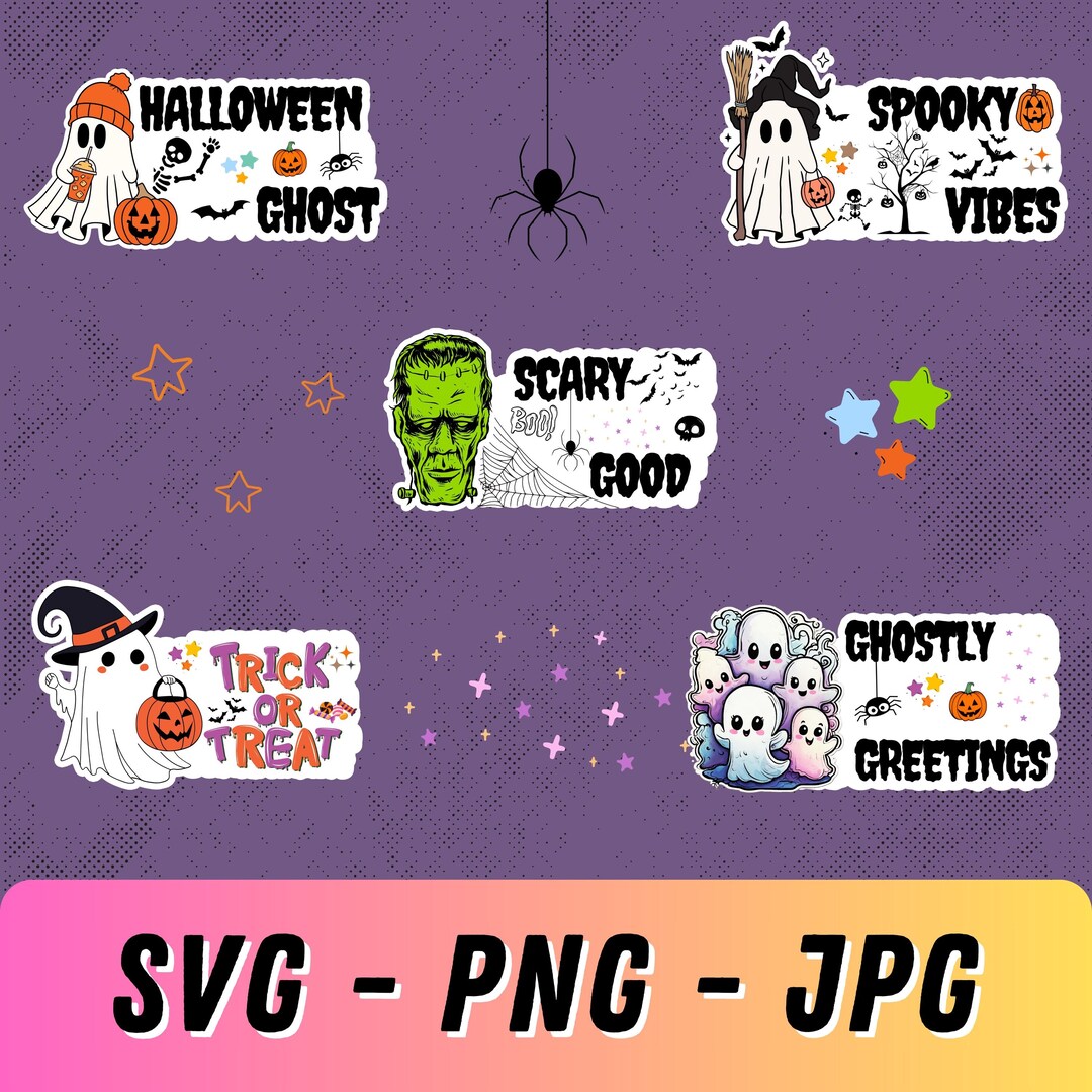 Cute Halloween Stickers Svg Png Bundle Digital Printable Stickers ...