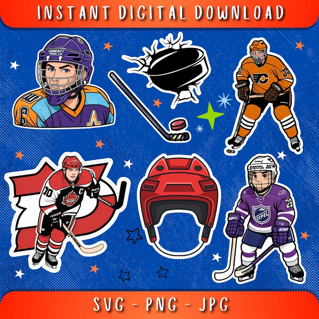 7 Hockey Stickers Svg Bundle | Digital Printable Stickers | Hockey ...