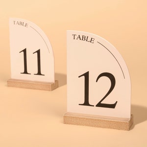 Minimal Curved Wooden Table Number Sign With Wooden Base, for Wedding ...