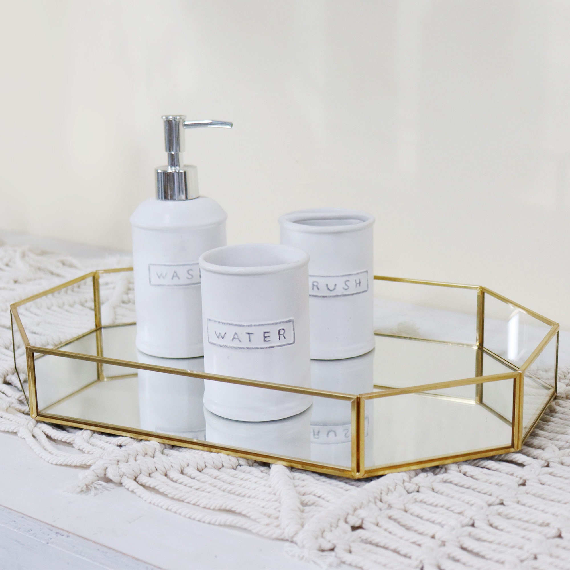 Large Hexagonal Serving Mirror Glass Tray or Card Holder for - Etsy