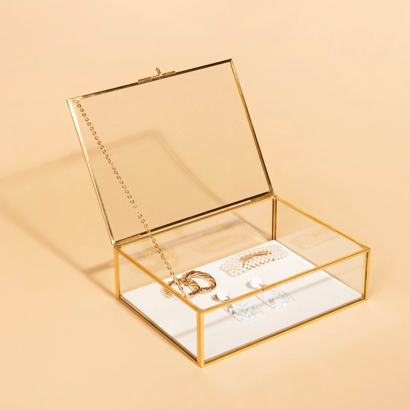 Gold Glass Jewelry Box - Etsy