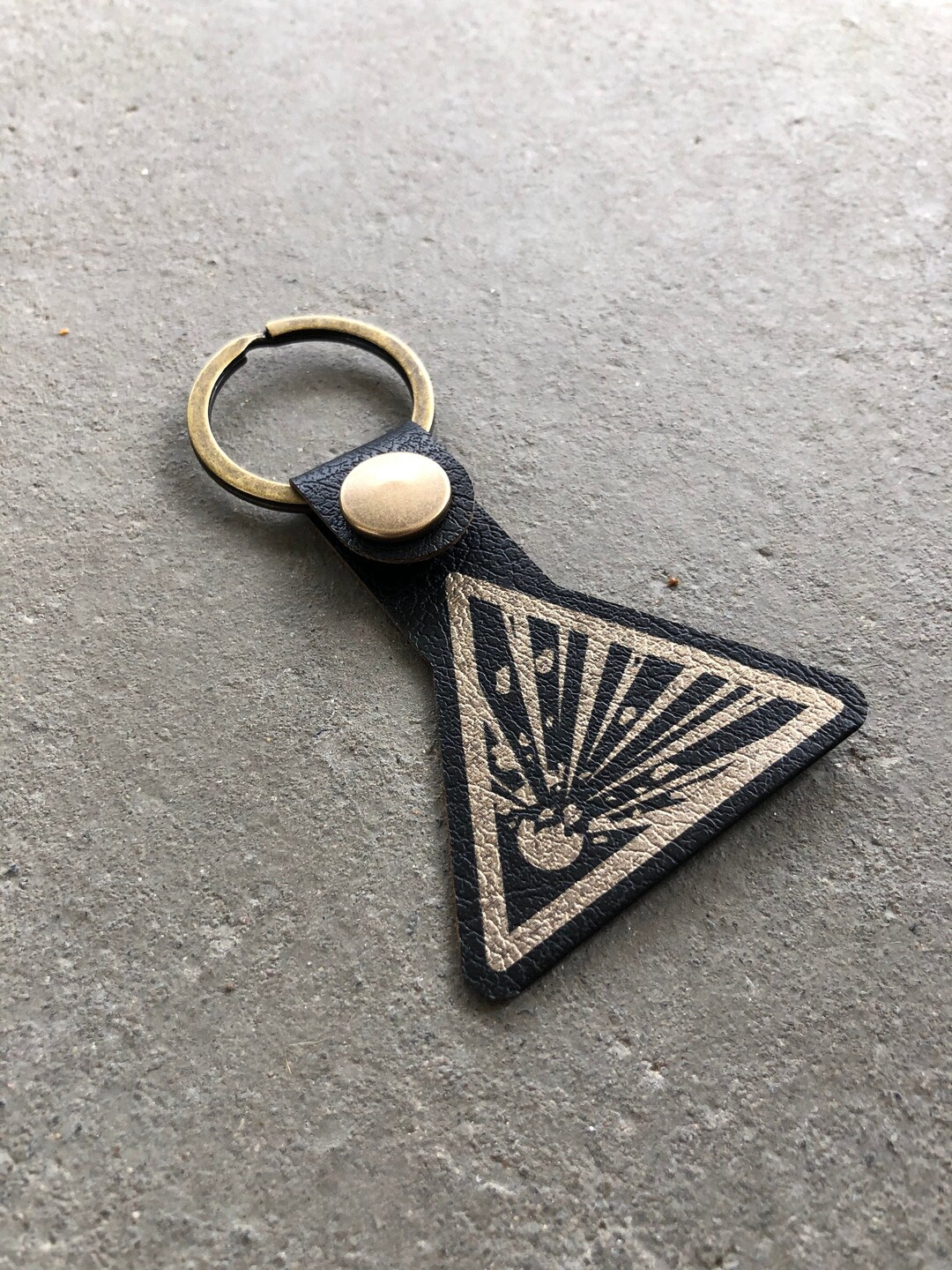 Unique Keychain Warning Sign With White Gold Engraving - Etsy