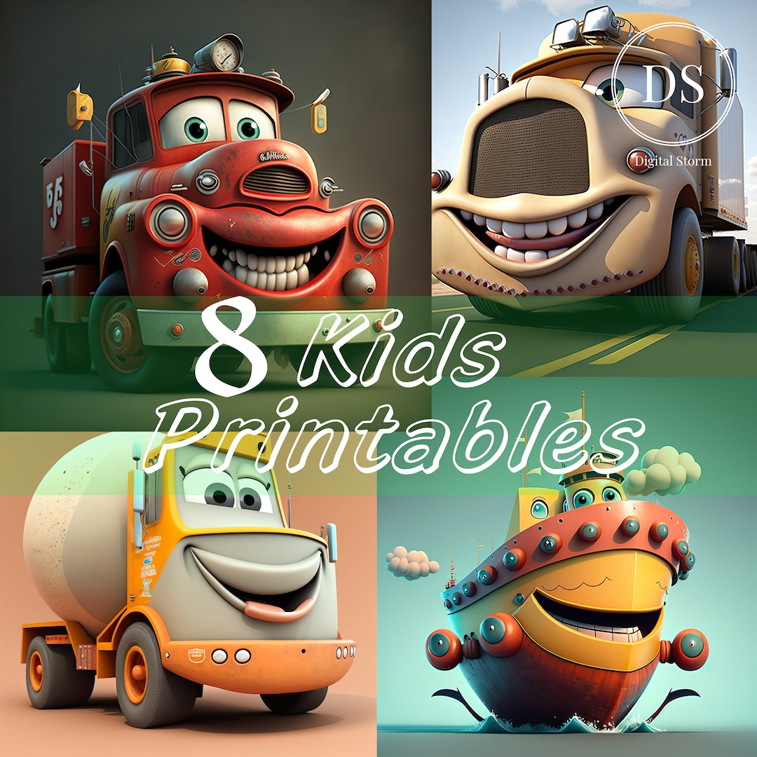 8 Kids Smiling Cartoon Vehicle Printables, Cute Kids Vehicles ...