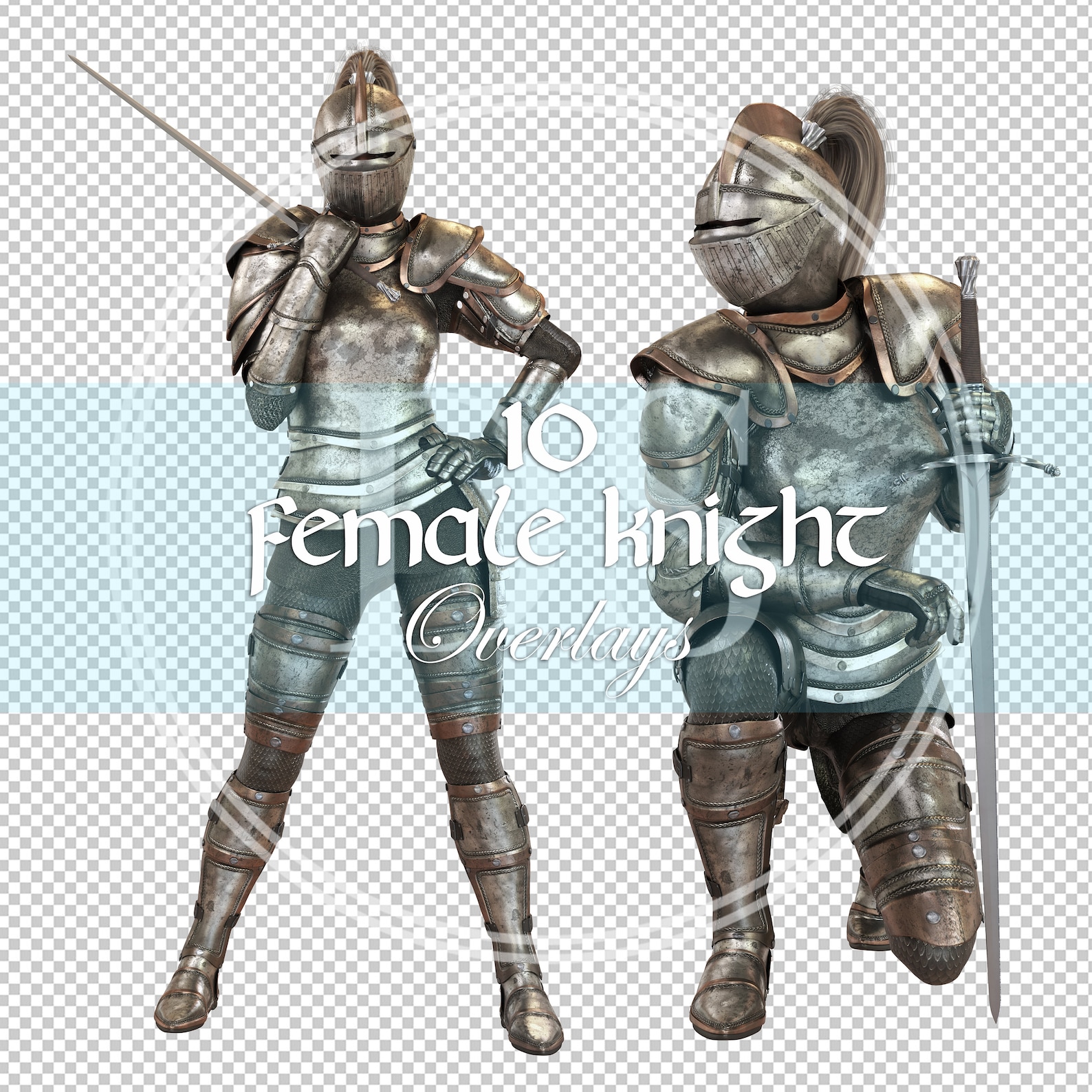 10 Female Knight Poses, Medieval Warrior , Png Transparent Overlays ...