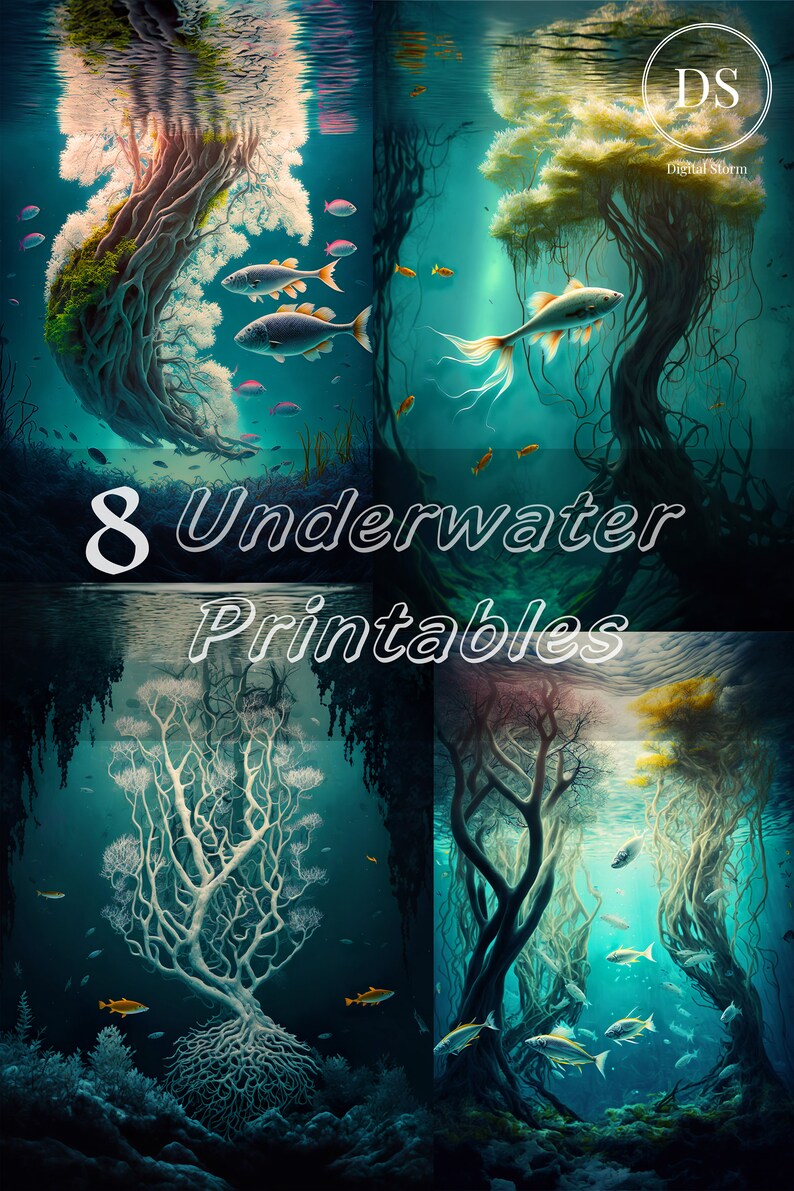 8 Underwater Abstract Ocean Printables , Abstract Art , Marine Life ...