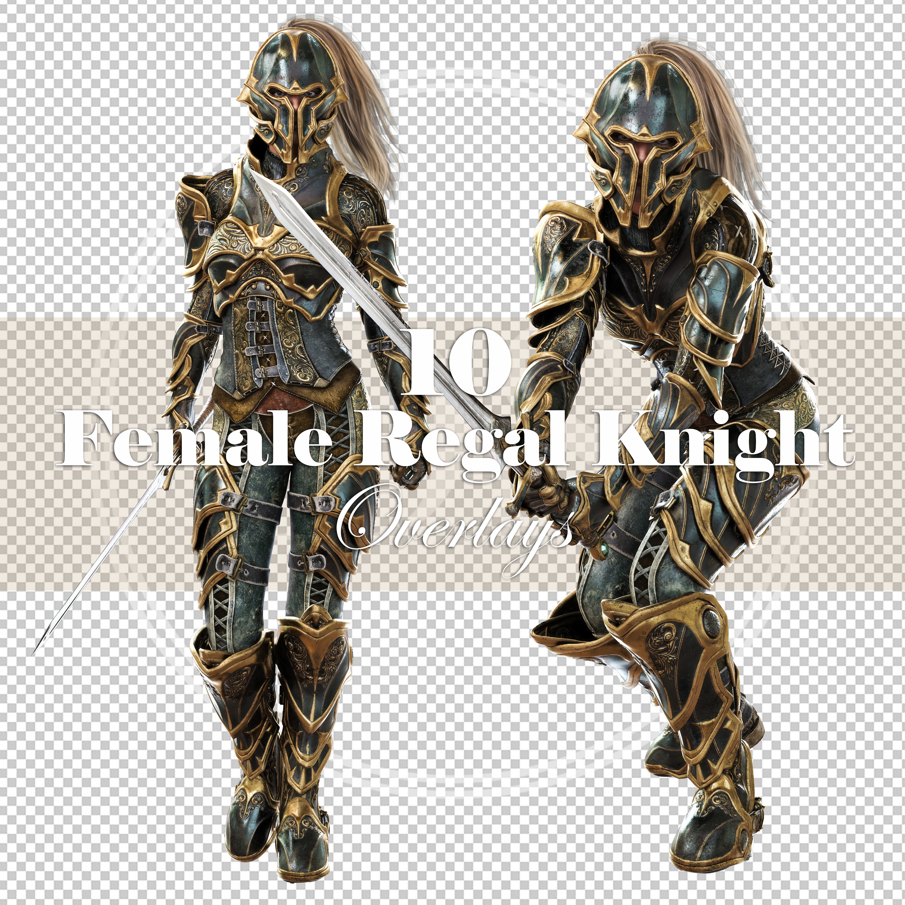 10 Female Regal Knight Png Character Poses, Overlay, Female Warrior ...