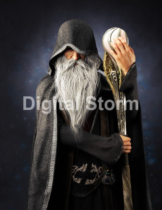 Portrait of a fantasy powerful cloaked wizard holding his | Etsy