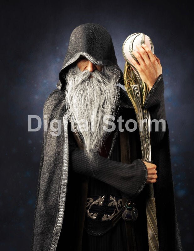 Portrait of a Fantasy Powerful Cloaked Wizard Holding His Staff ...