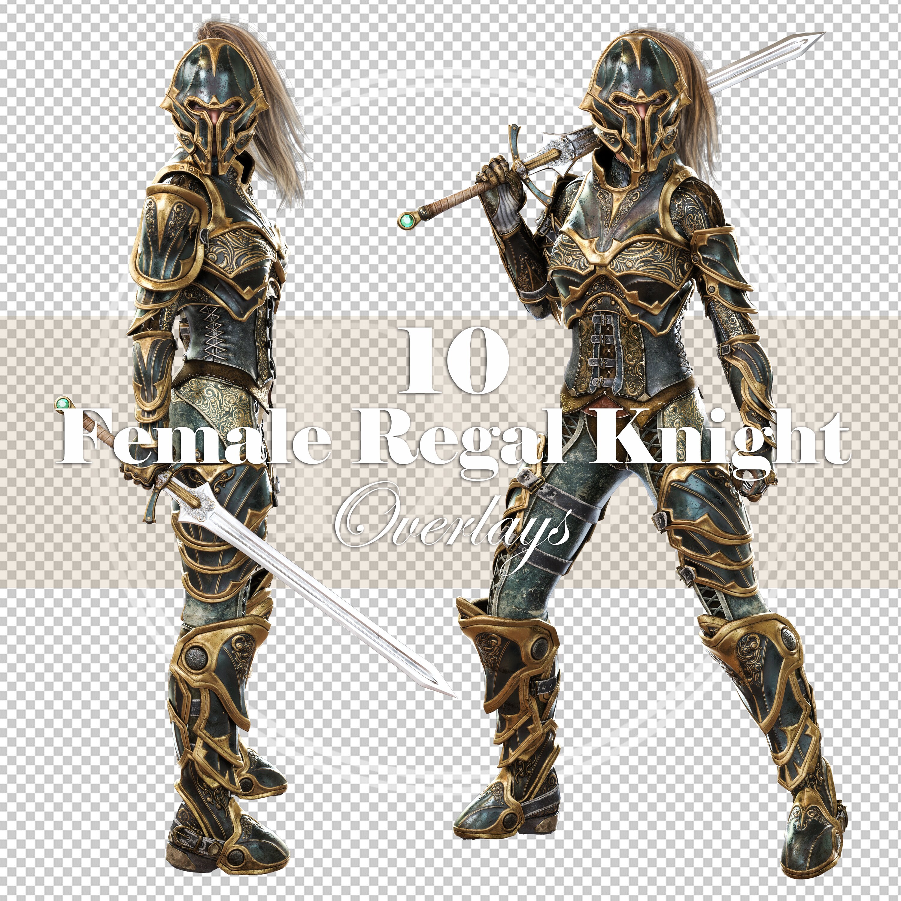 10 Female Regal Knight Png Character Poses, Overlay, Female Warrior ...