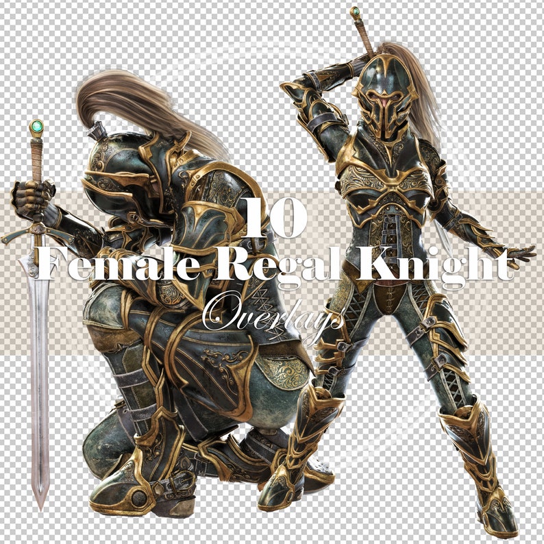 10 Female Regal Knight Png Character Poses, Overlay, Female Warrior ...