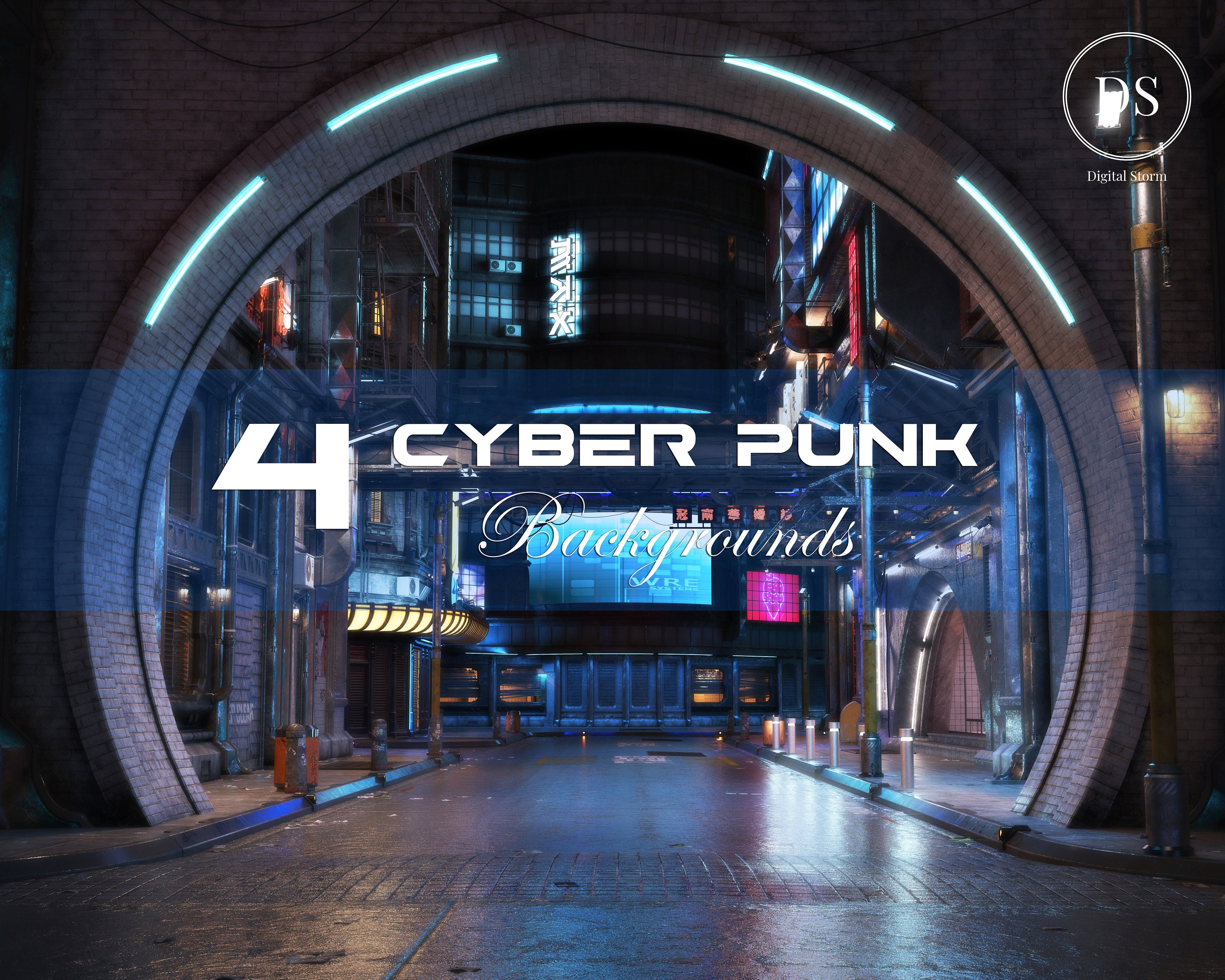 Urban City Retro Futuristic Cyber Punk Science Fiction Backgrounds ...