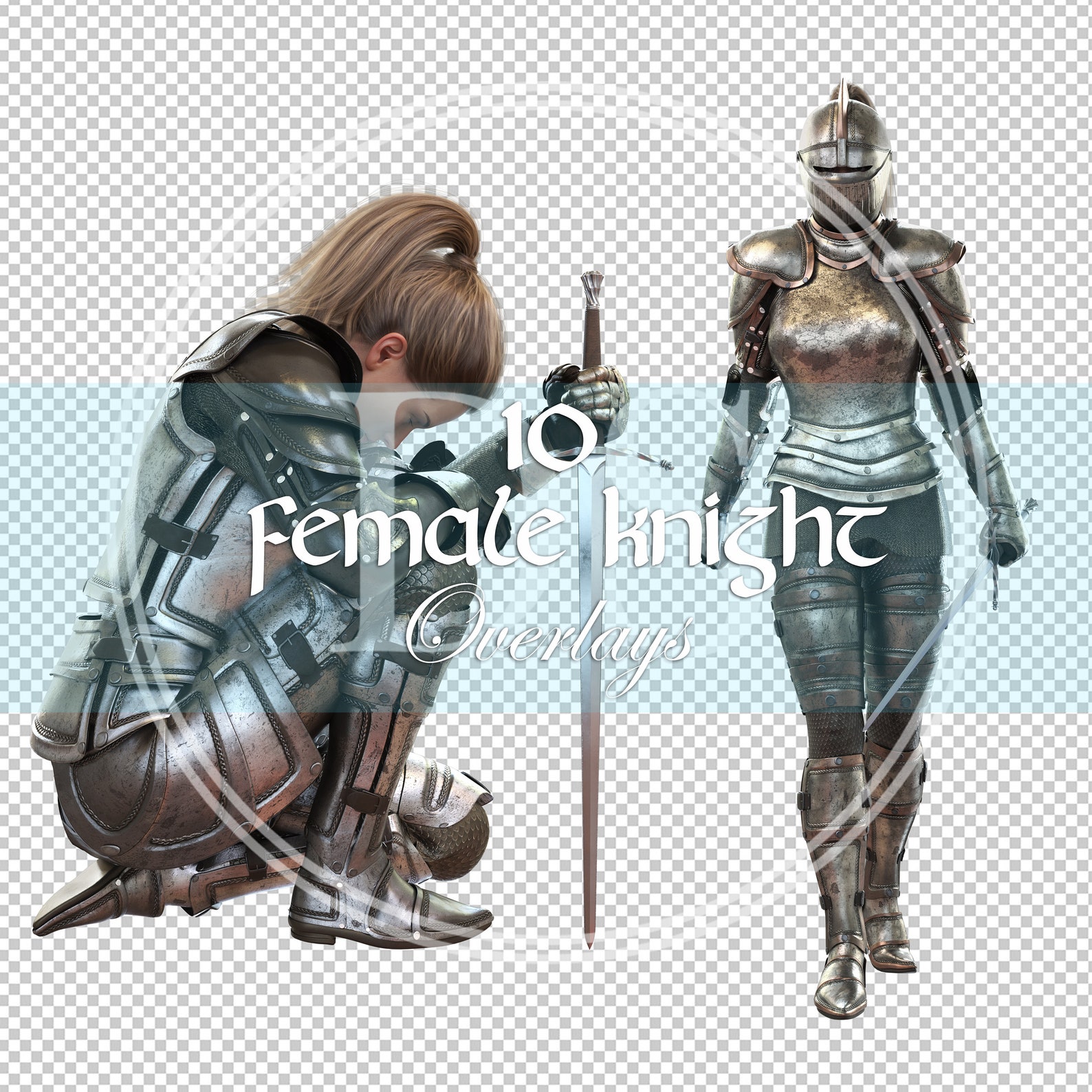 10 Female Knight Poses, Medieval Warrior , Png Transparent Overlays ...