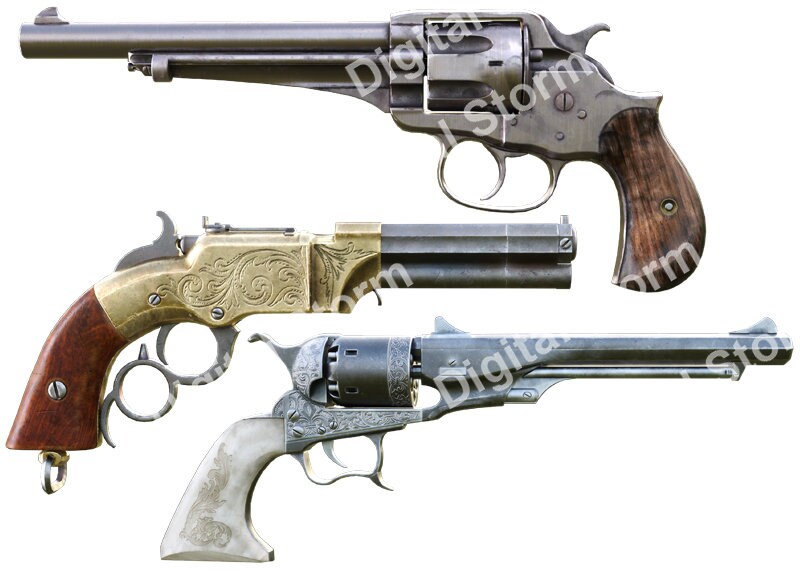 Cowboy Western Pistol Booster Pack Transparent PNG Overlays . - Etsy