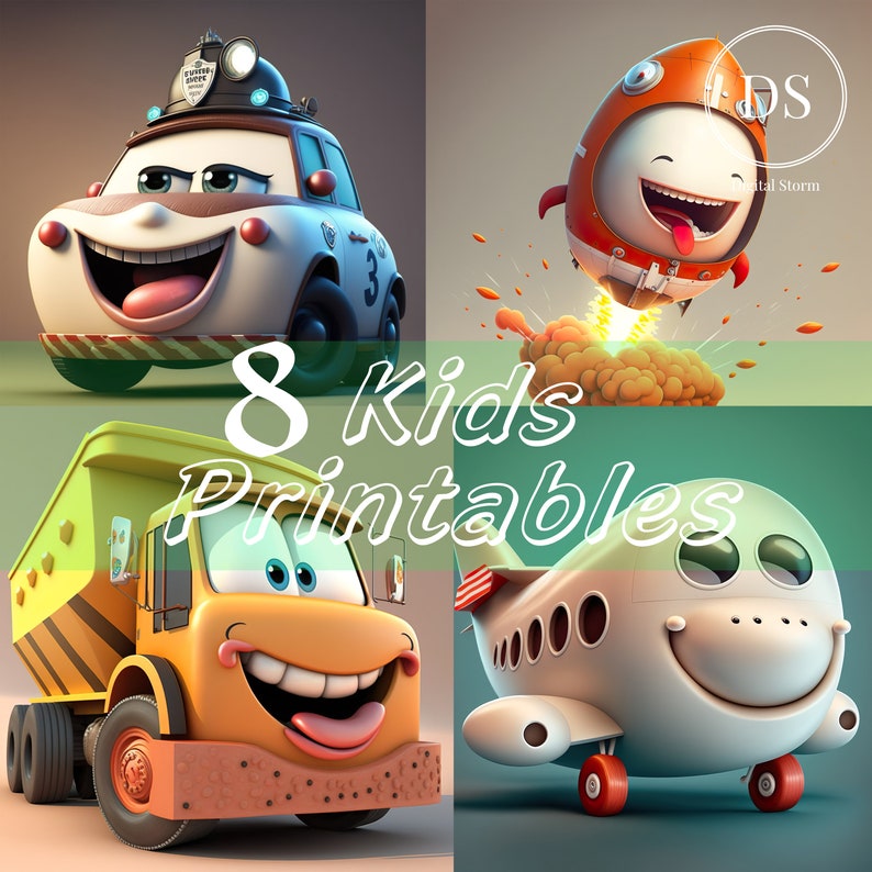 8 Kids Smiling Cartoon Vehicle Printables, Cute Kids Vehicles ...