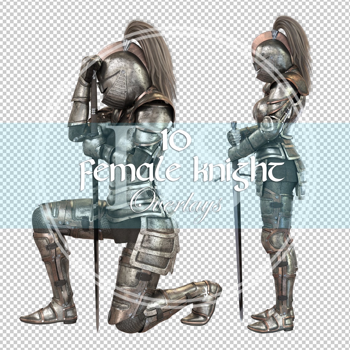 10 Female Knight Poses, Medieval Warrior , Png Transparent Overlays ...