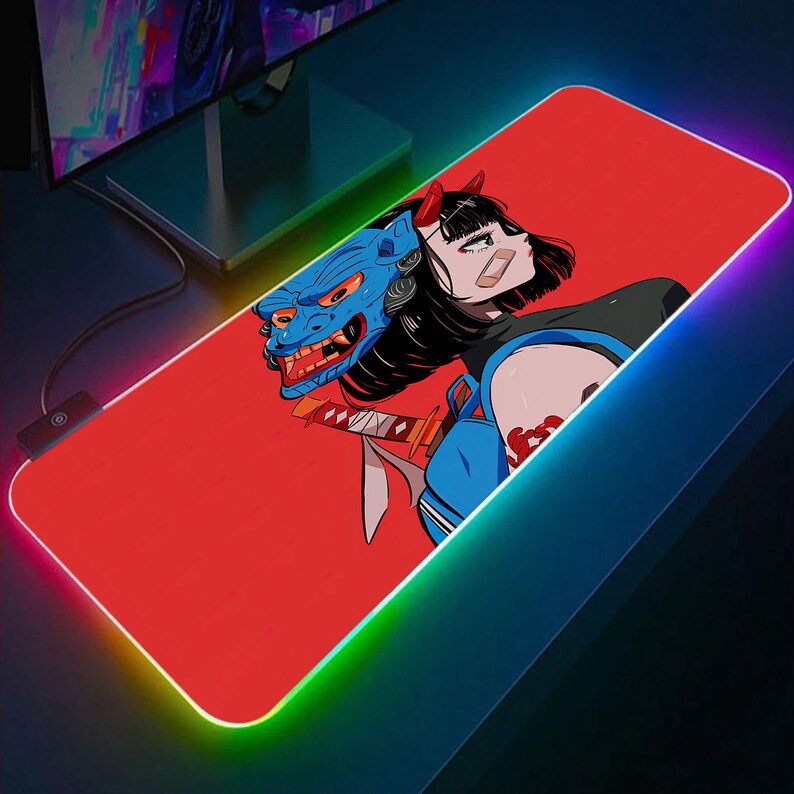 Rgb Gaming Mousepad Anime Girl Mousepad Kawaii Desk Mat Etsy