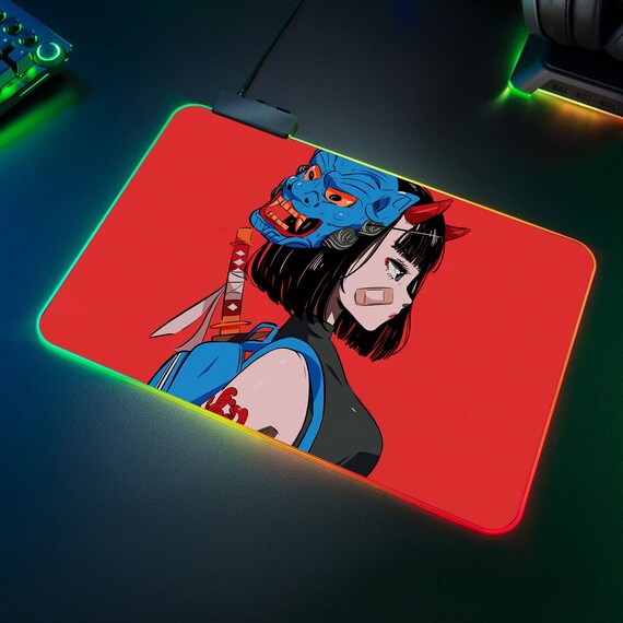 Rgb Gaming Mousepad Anime Girl Mousepad Kawaii Desk Mat Etsy