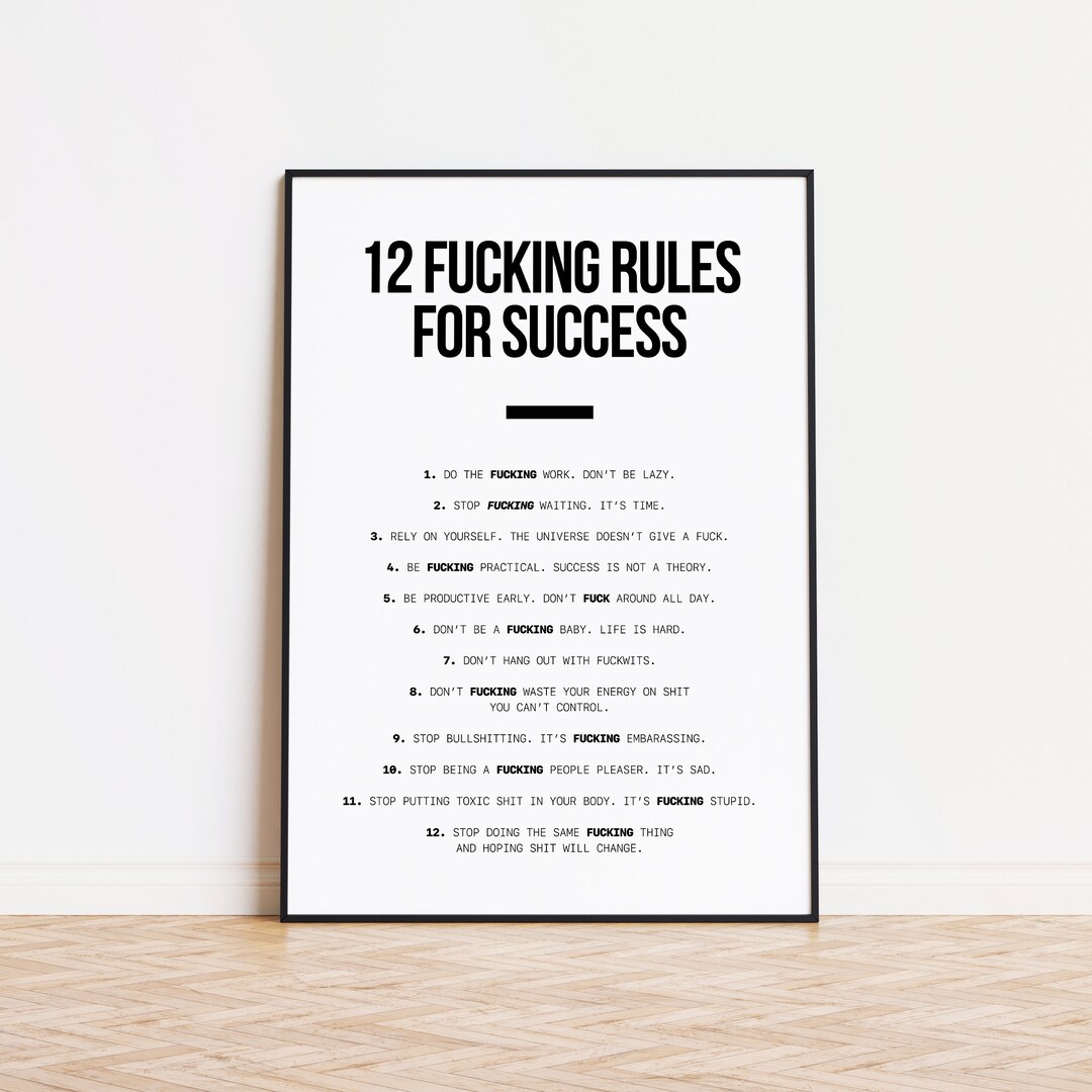 12 Fucking Rules for Success Entrepreneur Art Motivational - Etsy