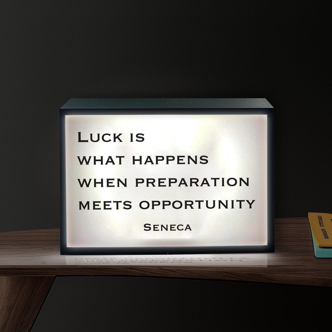 Seneca Luck Quote Lightbox: 3D Printed LED Light up Wall Art Decor Desk ...