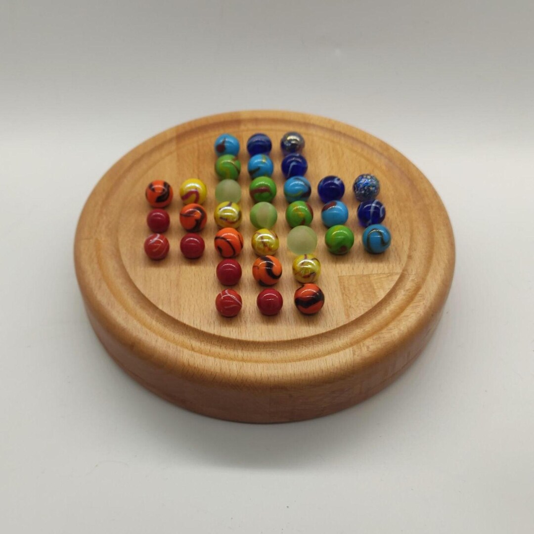 Handcrafted Wooden Solitaire Puzzle Board Game Custom Round Glass 14mm ...