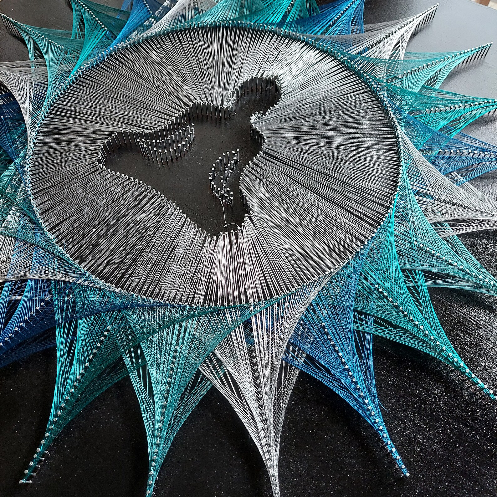 Buddha Mandala Wall Hanging, 3D Blue & Silver String Art 24x24 Large ...