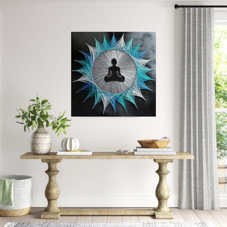 Buddha Mandala Wall Hanging, 3D Blue & Silver String Art 24x24 Large ...