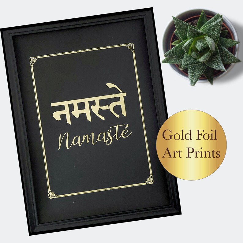 Namaste Original Framed Gold Foil Wall Art, Yoga Studio Art, Yoga Gifts ...