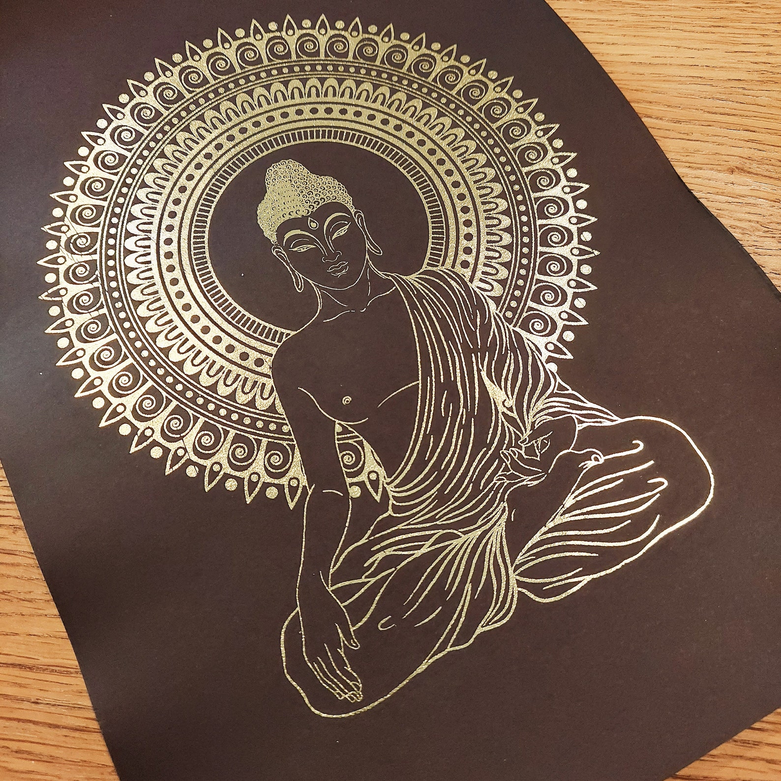 Golden Buddha & Mandala Wall Art Print, Buddha in Meditation, Framed ...