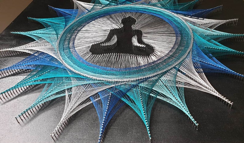 Buddha Mandala Wall Hanging, 3D Blue & Silver String Art 24x24 Large ...