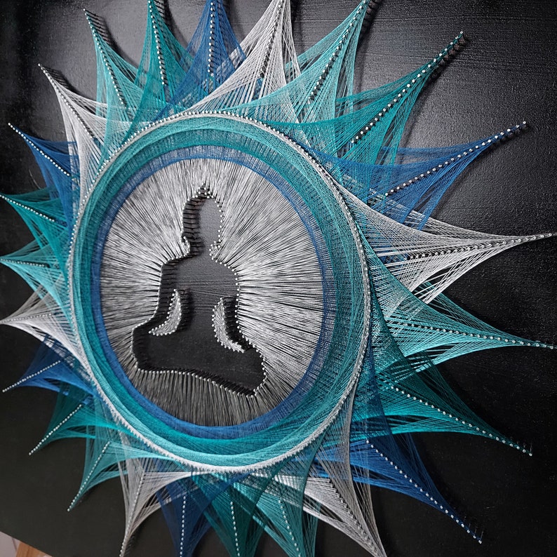 Buddha Mandala Wall Hanging, 3D Blue & Silver String Art 24x24 Large ...