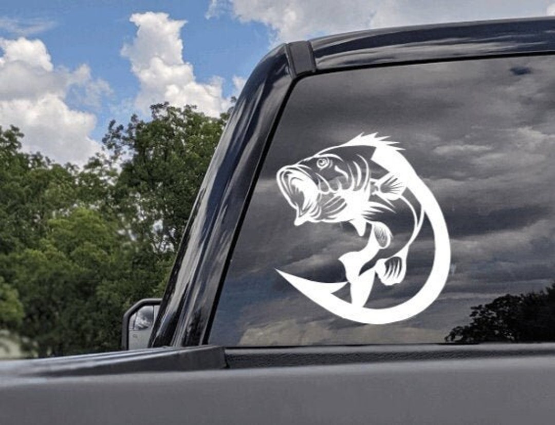 Bass Fish With Hook Decal, Bass Fishing Hook Truck Sticker, Fishing ...