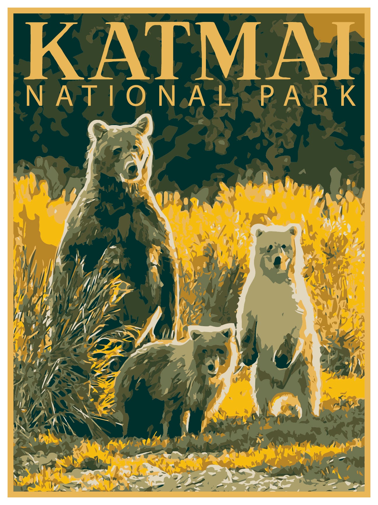 Katmai National Park Travel Poster, Vintage Serigraph Style Poster ...