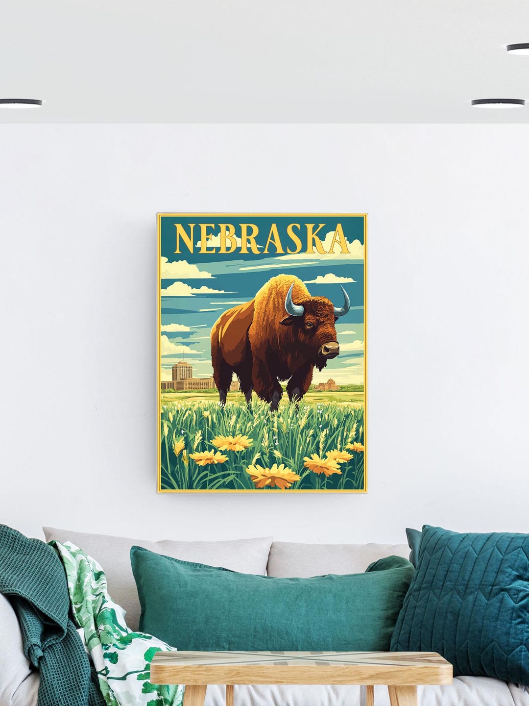 Vintage Nebraska Travel Poster: Buffalo & Wildflowers Art Print - Etsy