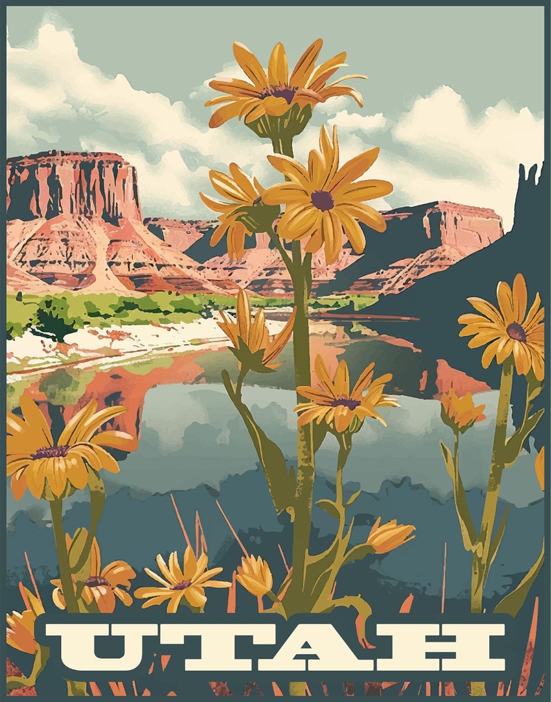 Utah Travel Poster, Vintage Serigraph Style Poster, Wall Art, Travel ...