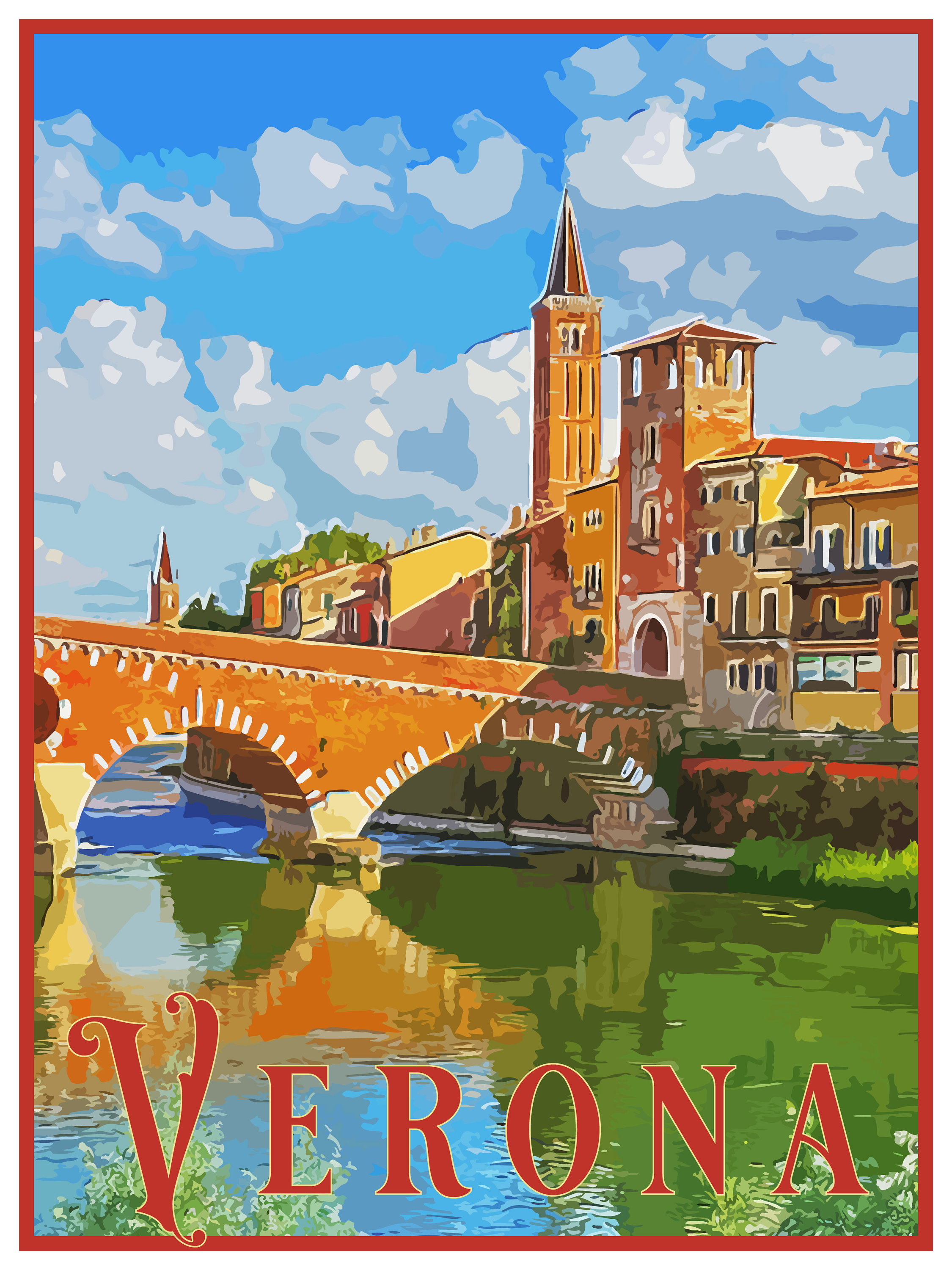 Verona Travel Poster, Vintage Serigraph Style Poster, Wall Art, Travel ...