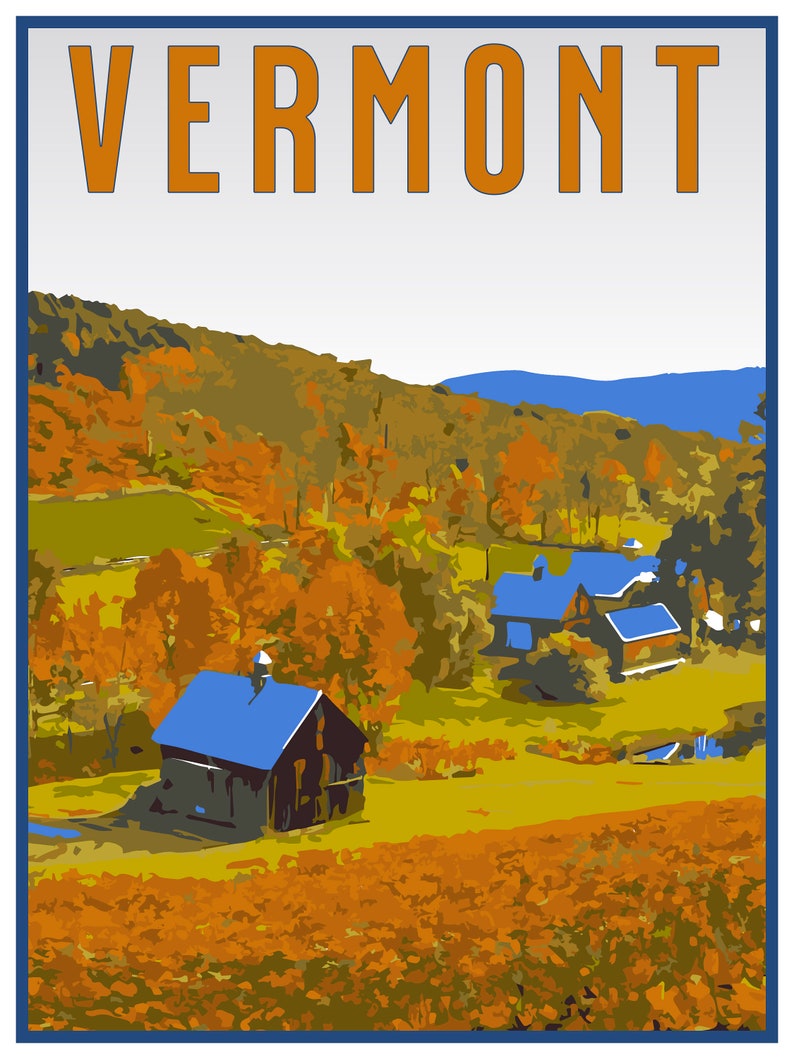 Vermont Travel Poster Vintage Style Posterhome Wall Art - Etsy