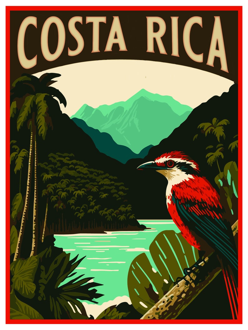 Costa Rica Travel Poster, Vintage Serigraph Style Poster, Wall Art ...