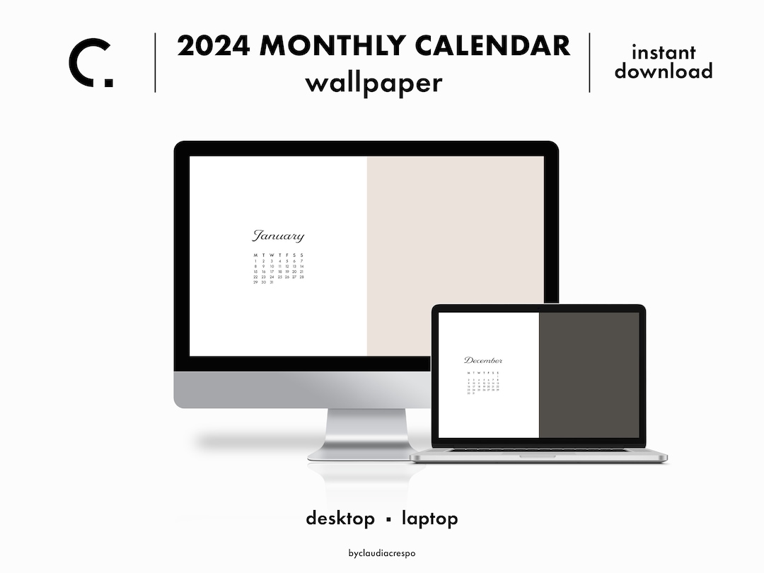 2024 Monthly Desktop Calendar Wallpaper | Minimalist & Neutral - Etsy
